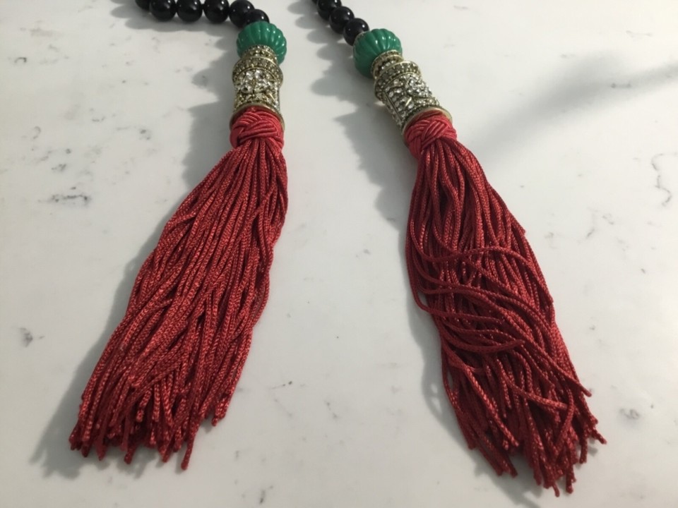 SIGN HEIDI DAUS JET, JADE & CLEAR CRYSTAL ASIAN SILK TOSSEL LARIAT ...