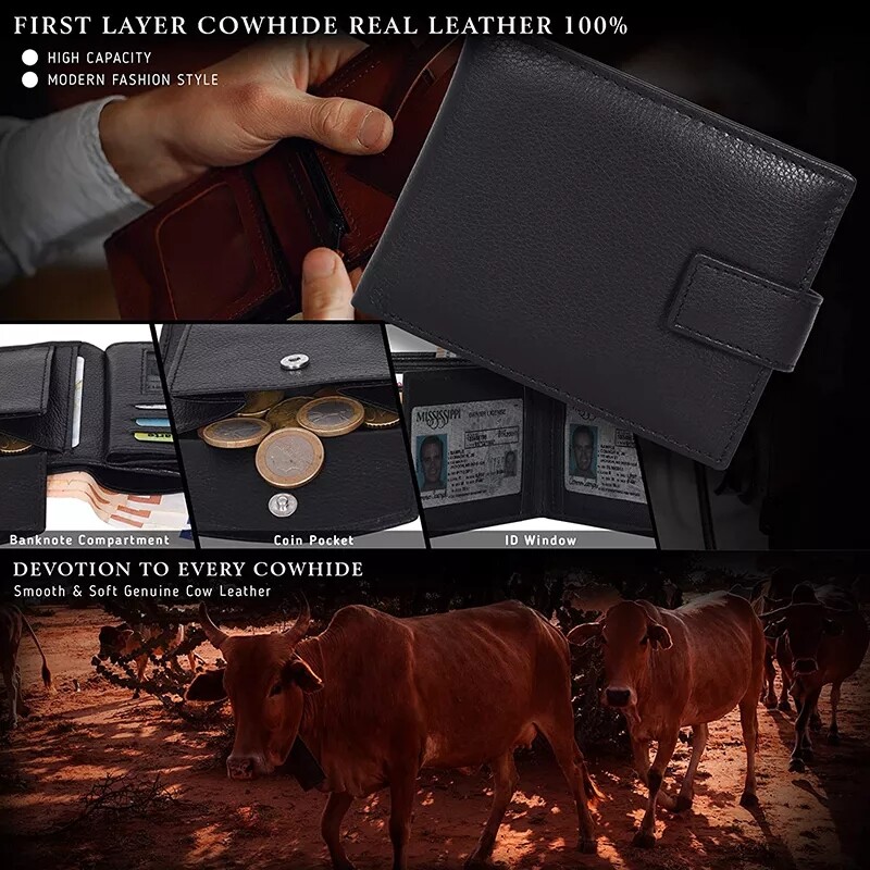 Mens RFID Blocking Soft Smooth Genuine Leather Wallet with a Security ...