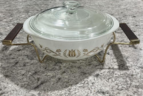 VTG PYREX Serving Dish 024 Golden Tulip 2 Quart with Lid & Carrier ...
