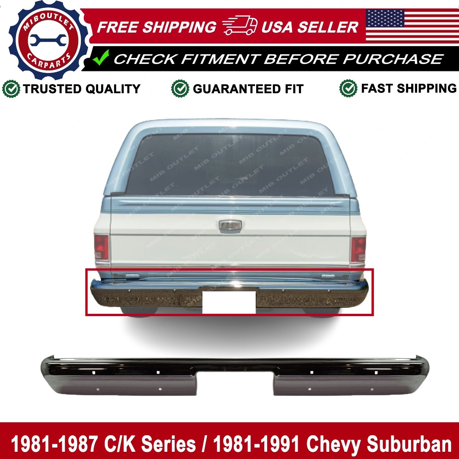 Rear Bumper Chrome For 1981-1987 Chevy C/k Full Size 1981-1991 GMC P/U ...
