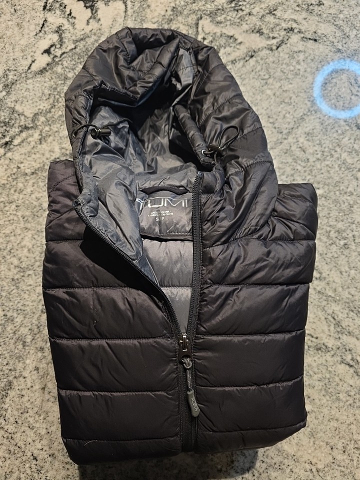 Tumi Black TUMIPAX Packable Down Puffer Jacket Size Small Preppy Coat ...