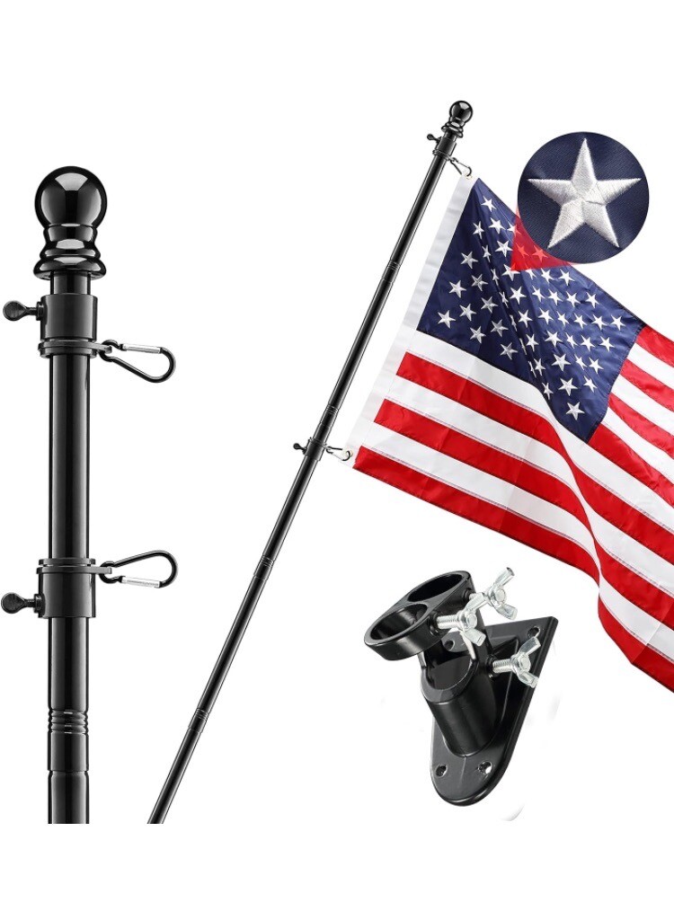 Flag Pole Kit 6Ft Flag Pole House Porch Black Holder Wall Mounting ...