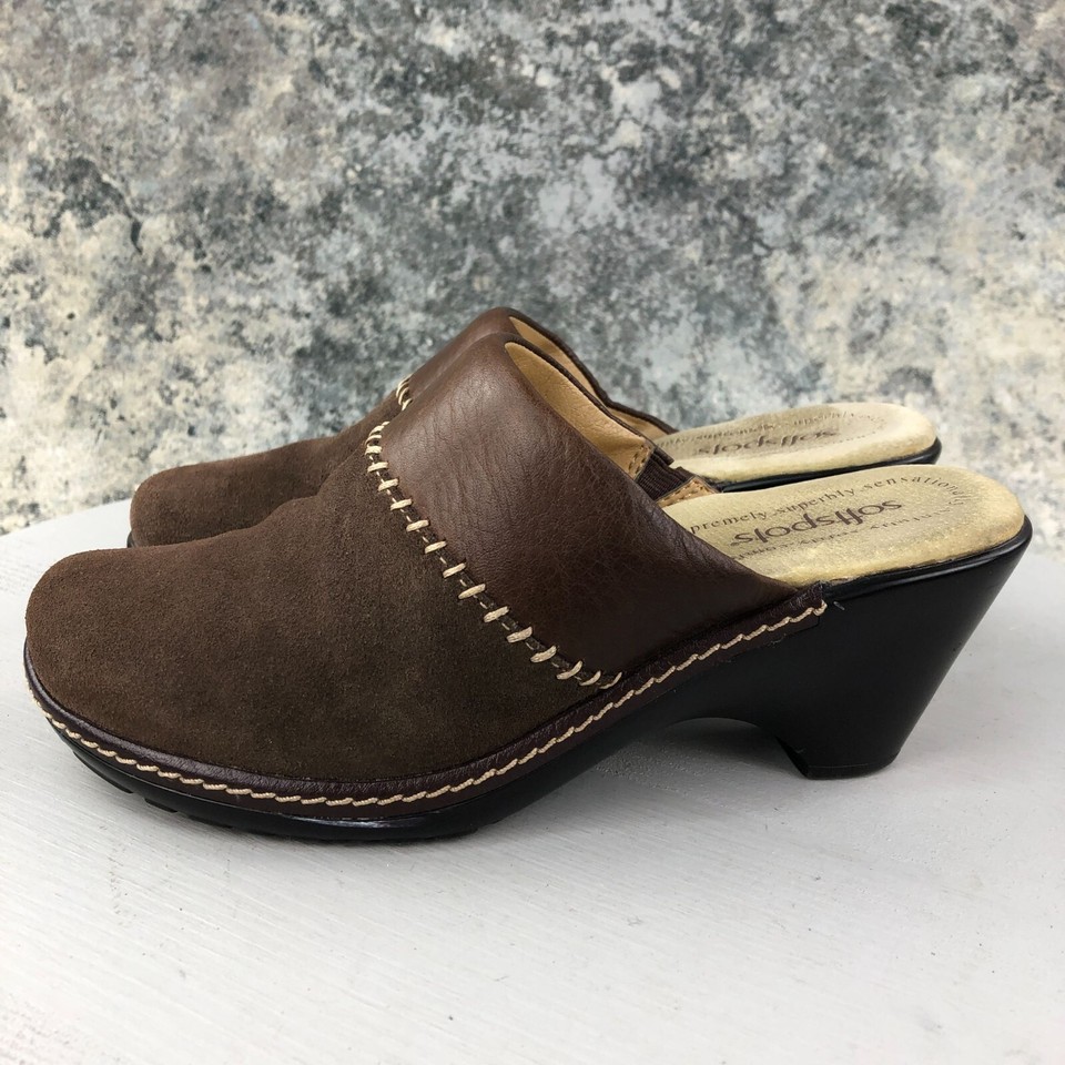 SoftSpots Women's Size 7M Brown Leather Suede Closed Toe Slip On Heeled ...
