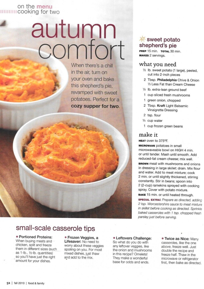 Kraft Foods Magazine Food and Family 45 Comfort Recipes Back to School ...