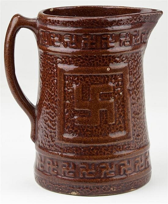 ANTIQUE ANCIENT INDIAN PEACE SYMBOL SIGN KITCHEN STONEWARE POTTERY MILK ...