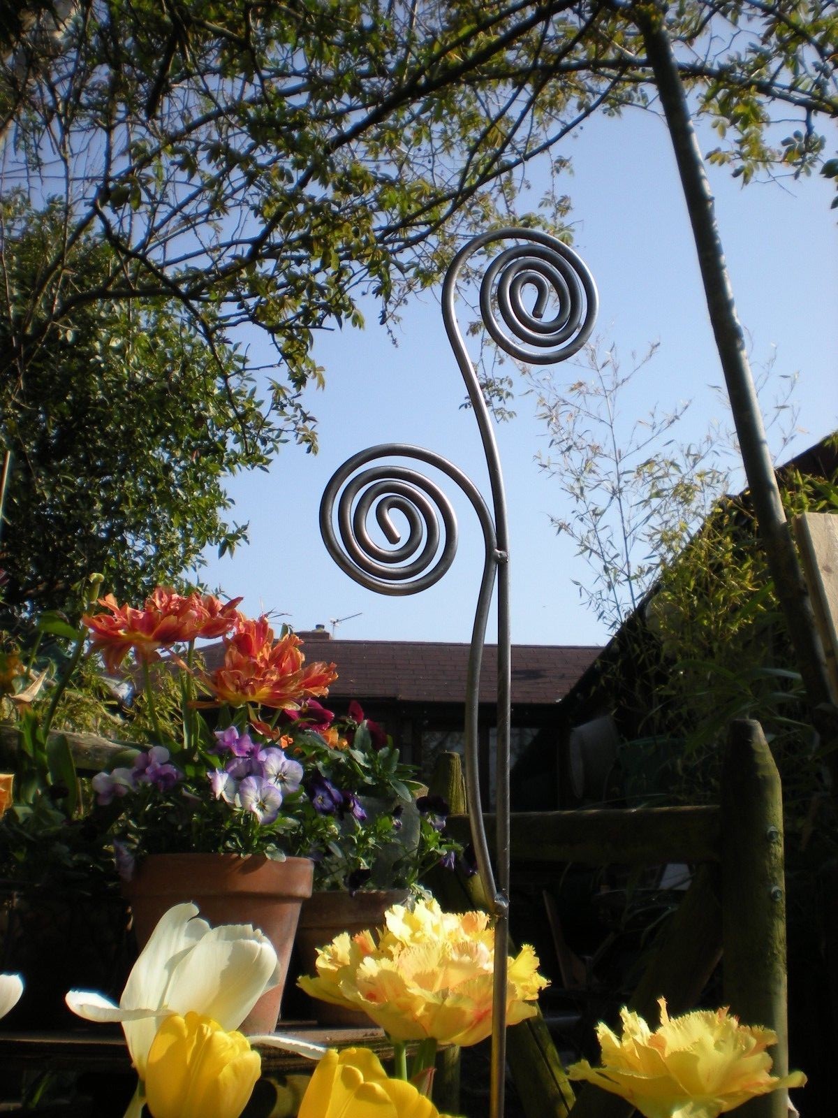 3 Plant Stakes, Supports, Metal, Fern Fronds, 1 metre high, Mixed ...