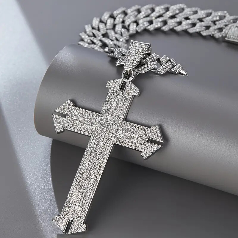 Large Cross Bling Pendant & 13mm 20" Iced Cubic Zirconia Chain Hip Hop ...