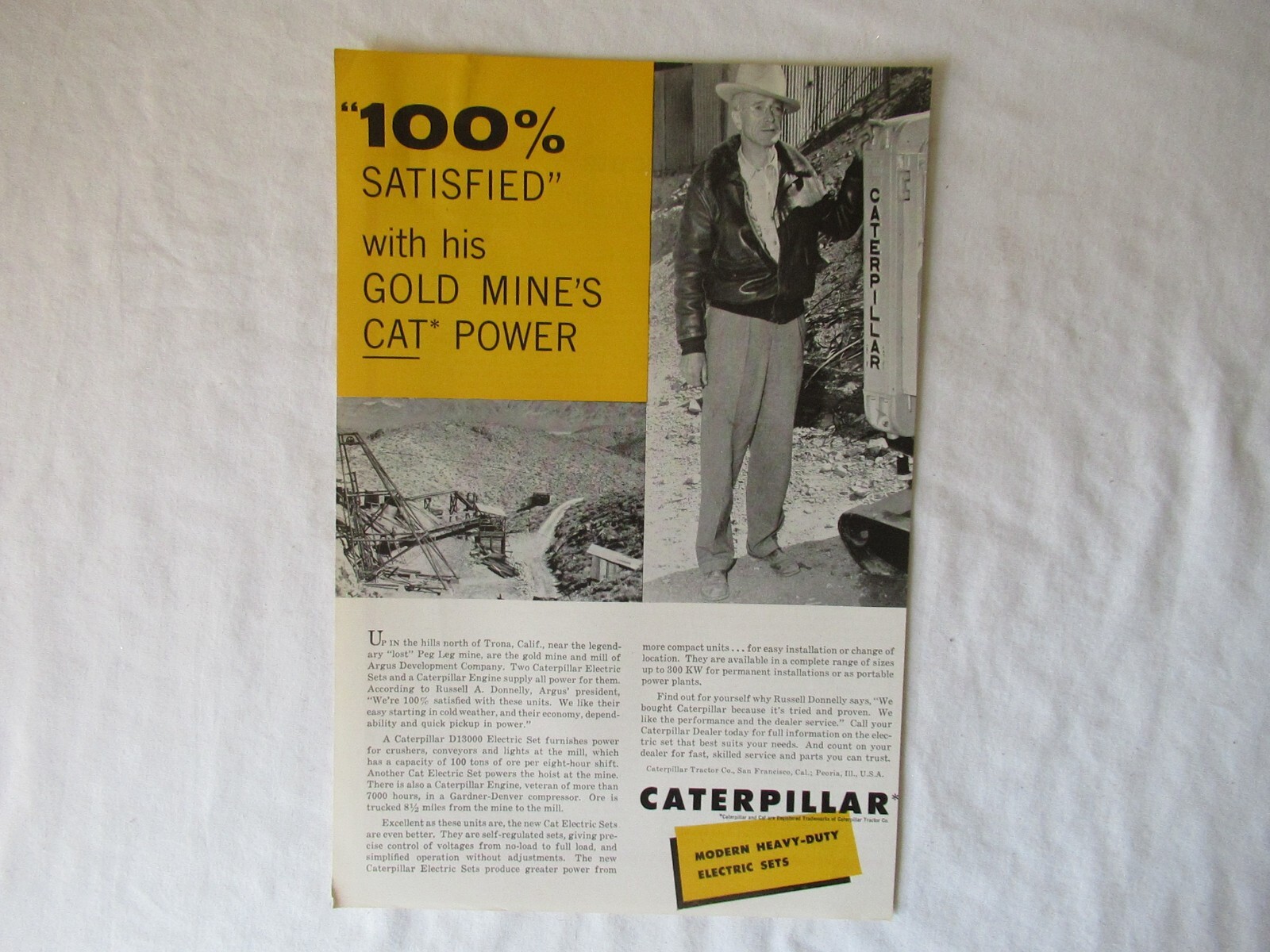 1956 CAT Caterpillar gold mine D13000 engine print AD 11x7.5" | eBay
