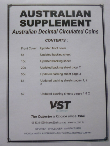 VST 2022/23 SUPPLEMENT CIRCULATION AUSTRALIAN COIN ALBUM DECIMAL UPDATE ...
