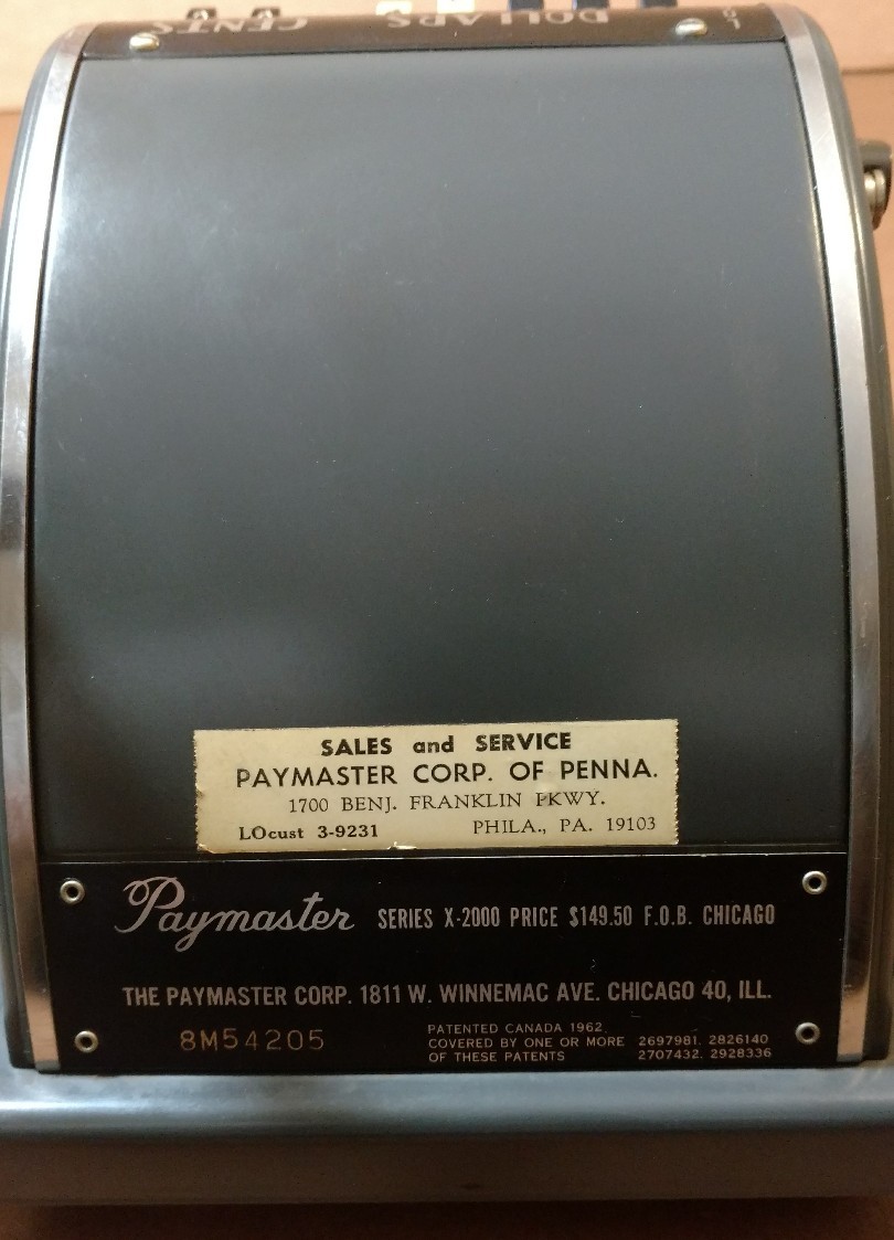 Vintage Paymaster Check Writer Stamp Machine Series X-2000 Sales ...