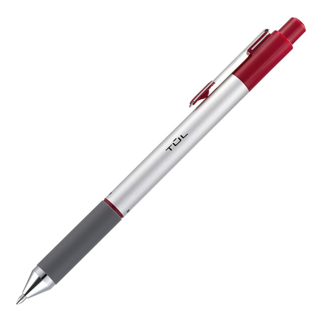 TUL BP3 Retractable Ballpoint Pens Medium Point Red Ink/Silver Barrel ...
