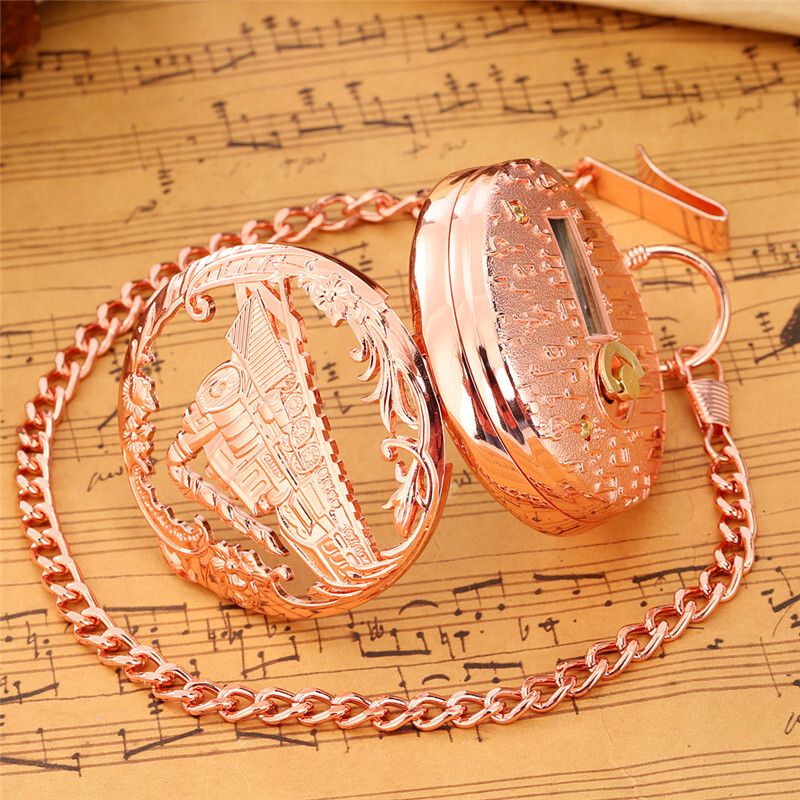 Uncommon Musical Movement Pocket Watch Train Case Quartz Fob Watches ...