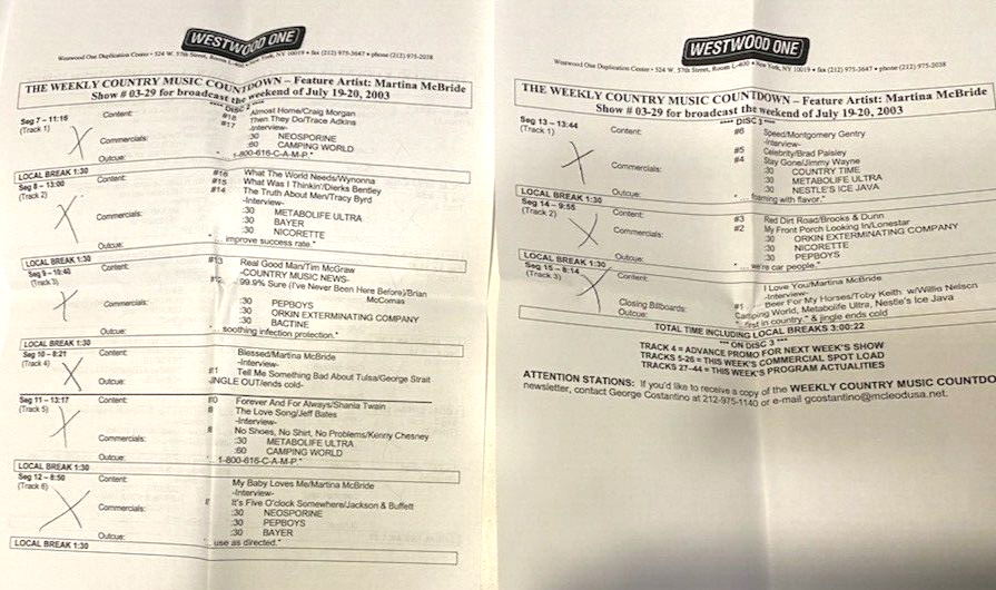 7/19/03 CMT TOP 30 COUNTDOWN USA CO-HOST: MARTINA MCBRIDE; CRAIG MORGAN ...