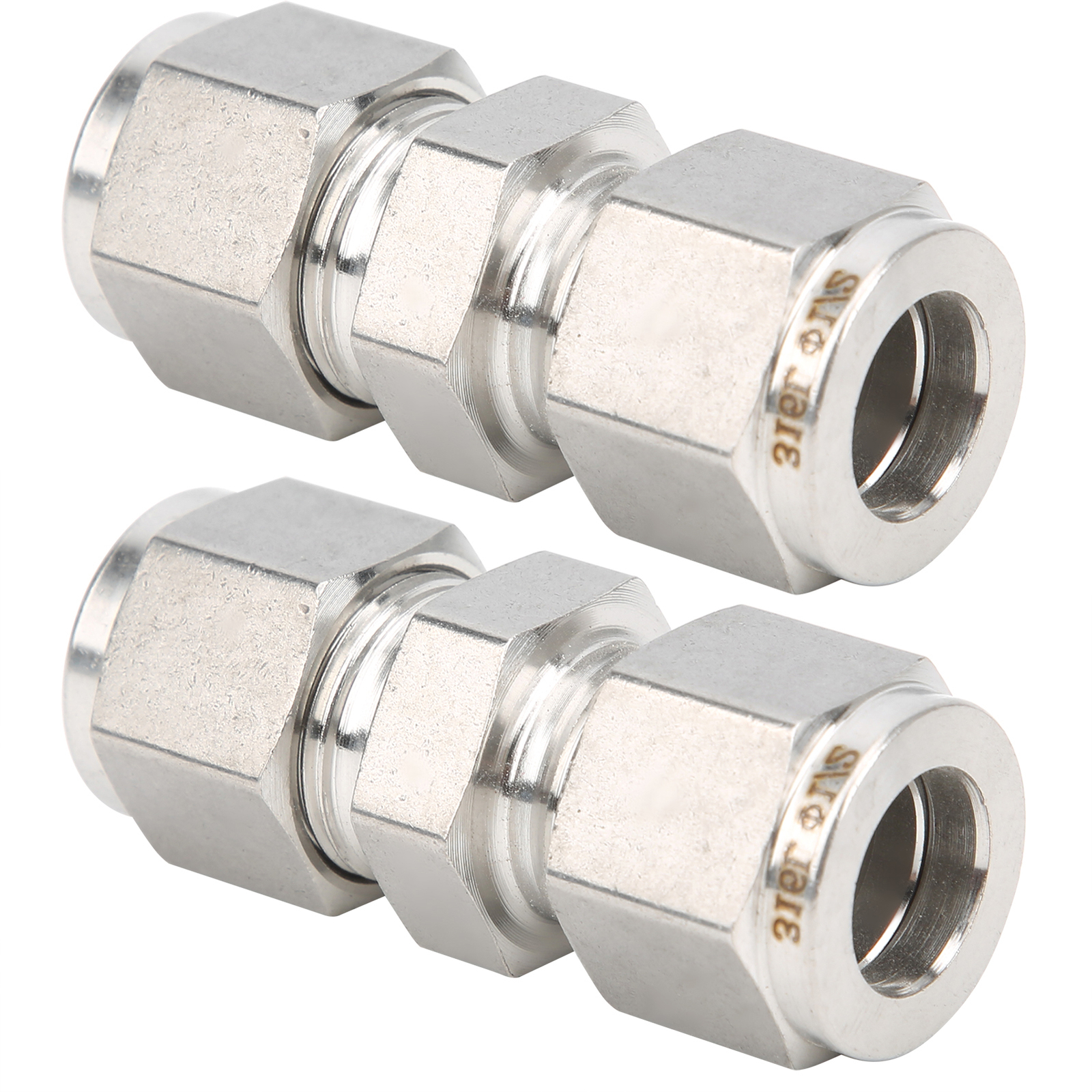 2Pcs 316 Stainless Steel Compression Fitting Straight Dual Ferrule Tube ...