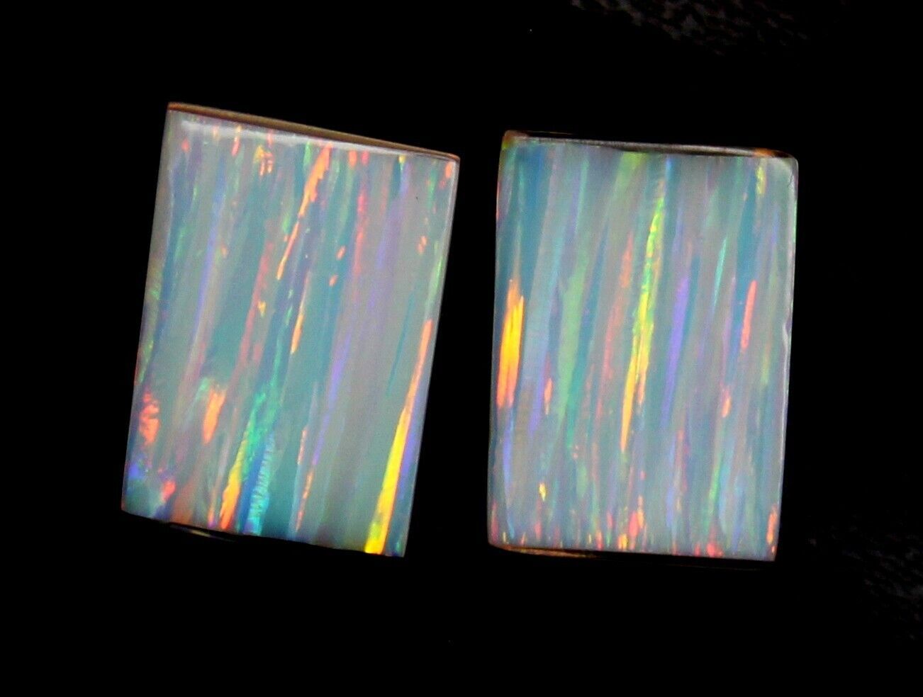 2 pcs Pair Multi Chinese Opal Cabochon 16x11.5 mm Rectangle Shape Loose ...