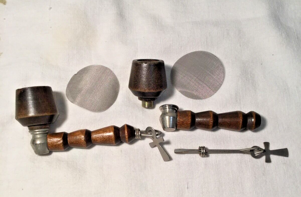 Set of 2 Drk Wood Pipes W/ 2 Removable Bowls 2 Roach Clips Vintage ...