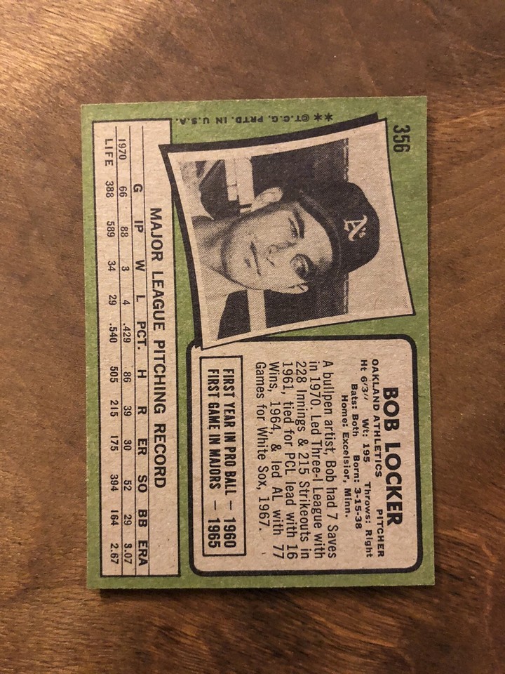 1971 Topps #356 Bob Locker A’s NM-MT | eBay