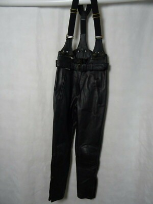 Women's Akito Black Leather Motorcycle Trousers with Braces W30 L29 | eBay