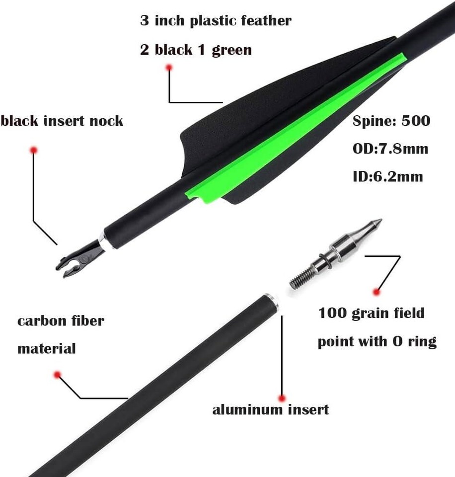 12X Carbon Arrow 30'' Archery SP500/Blade Arrowhead Compound Recurve ...