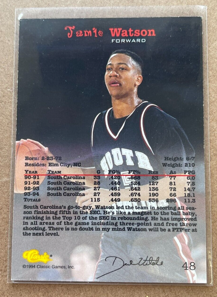 1994 Clasic Card # 48 Jamie Watson - South Carolina Gamecocks | eBay
