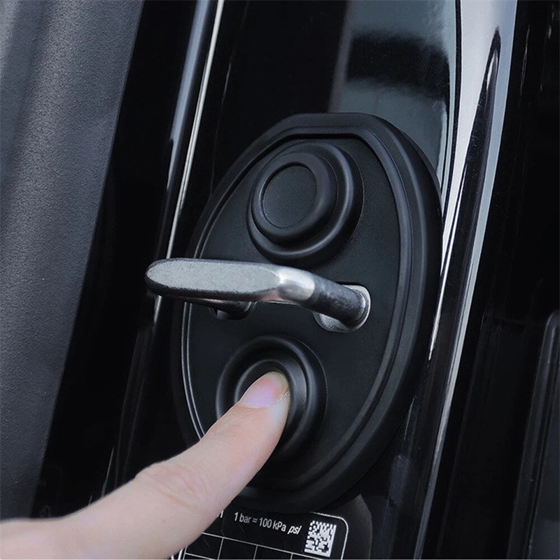 4Pcs Carbon Fibre Car Door Lock Protective Cover Silicone Trim Car ...