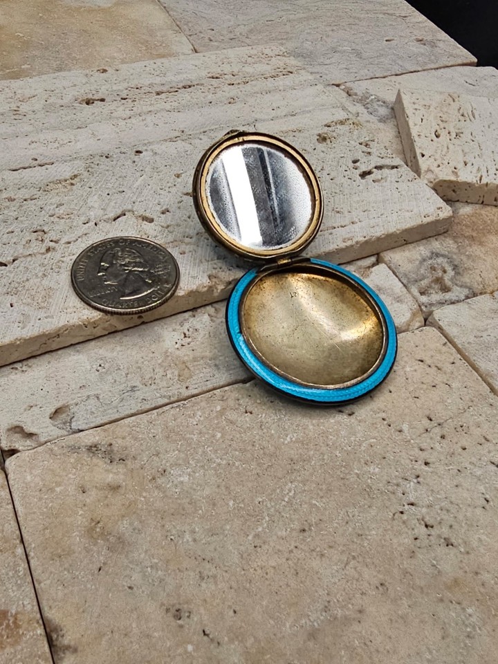 Antique Blue Guilloche Enamel Pendant Compact Mirror | Victorian ...
