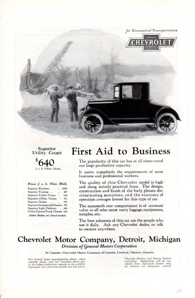 1924 Vintage print ad General Motor Buick Loaded car Chevrolet first ...