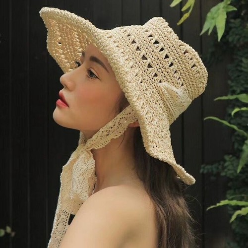 Lady Lace Straw Summer Beach Hat Wide Brim Sun Cowboy Foldable Floppy ...