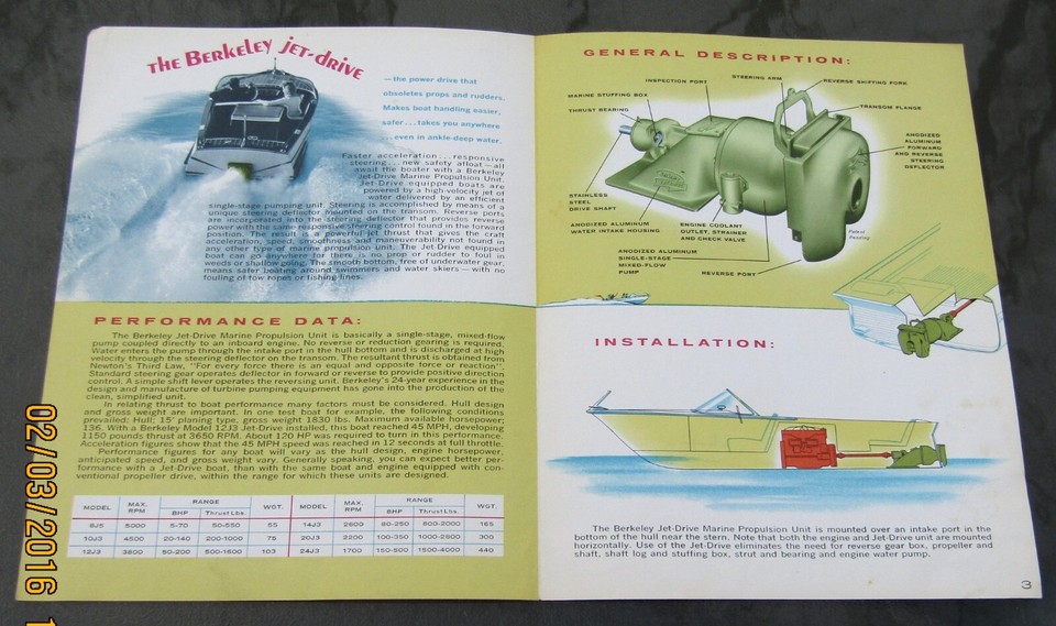 1960 Berkeley Jet-Drive Marine Propulsion Units Dealer Bulletin 201 ...