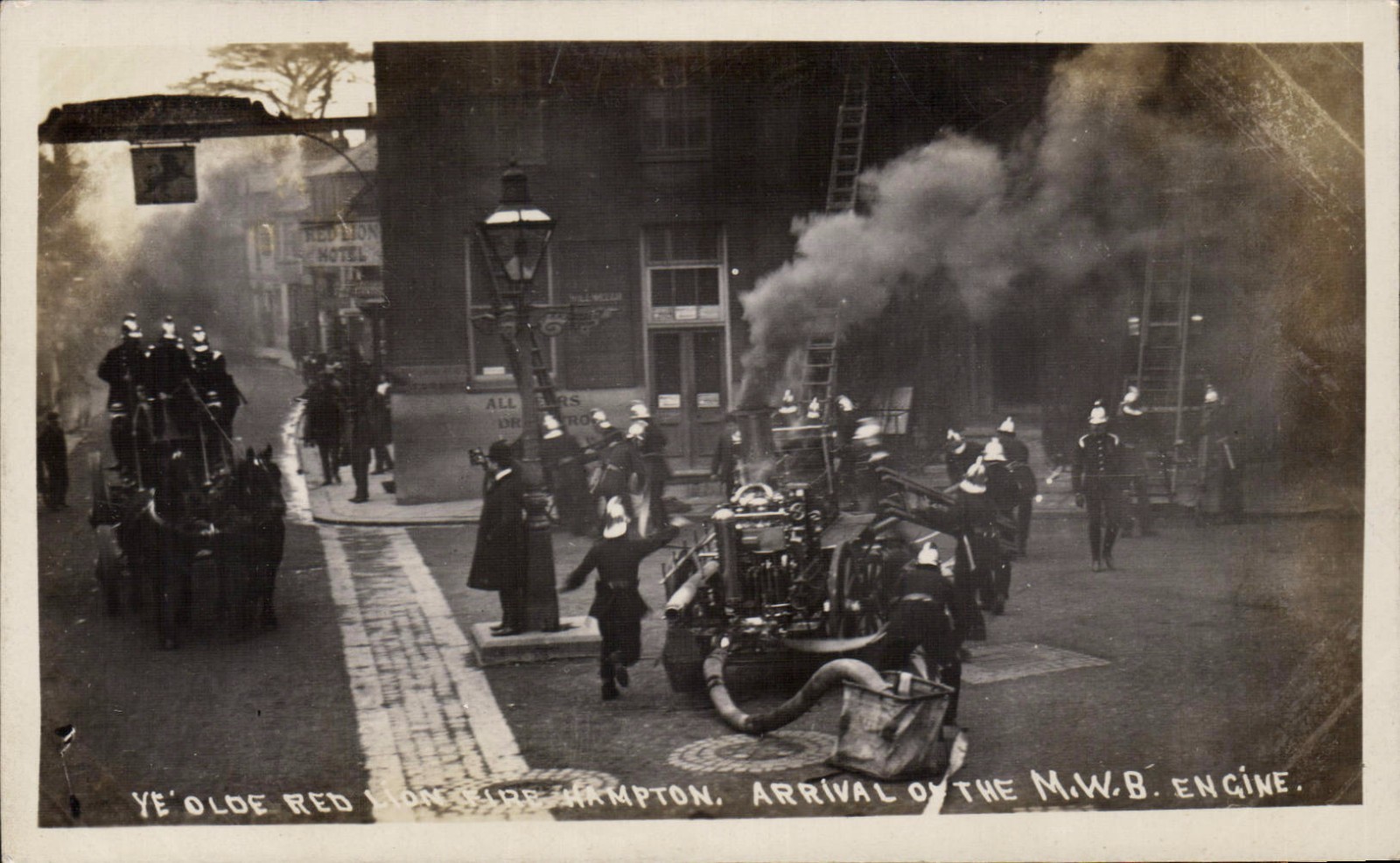 Hampton. Ye Olde Red Lion Fire. Arrival of the M.W.B. Fire Engine. | eBay
