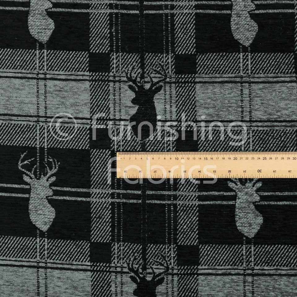 Soft Like Cotton Small Stag Pattern Upholstery Woven Fabric Grey Black ...