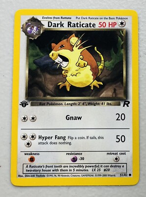 Dark Raticate 51/82 1st Edition Team Rocket Pokemon Card | eBay