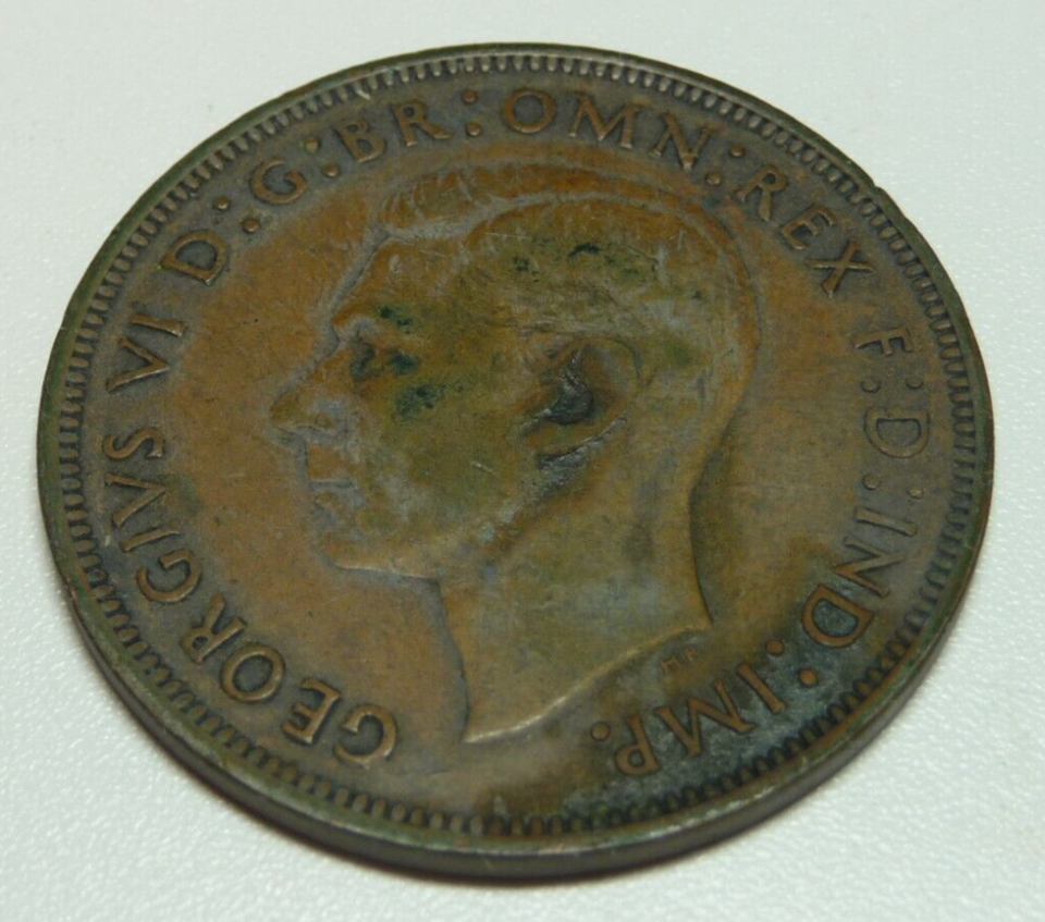 1945 King George VI UK United Kingdom GB Great Britain One Penny Coin ...
