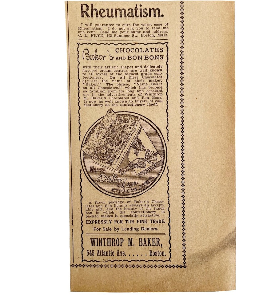 Winthrop Baker Chocolate Bon Bons Advertisement 1899 Victorian Boston ...