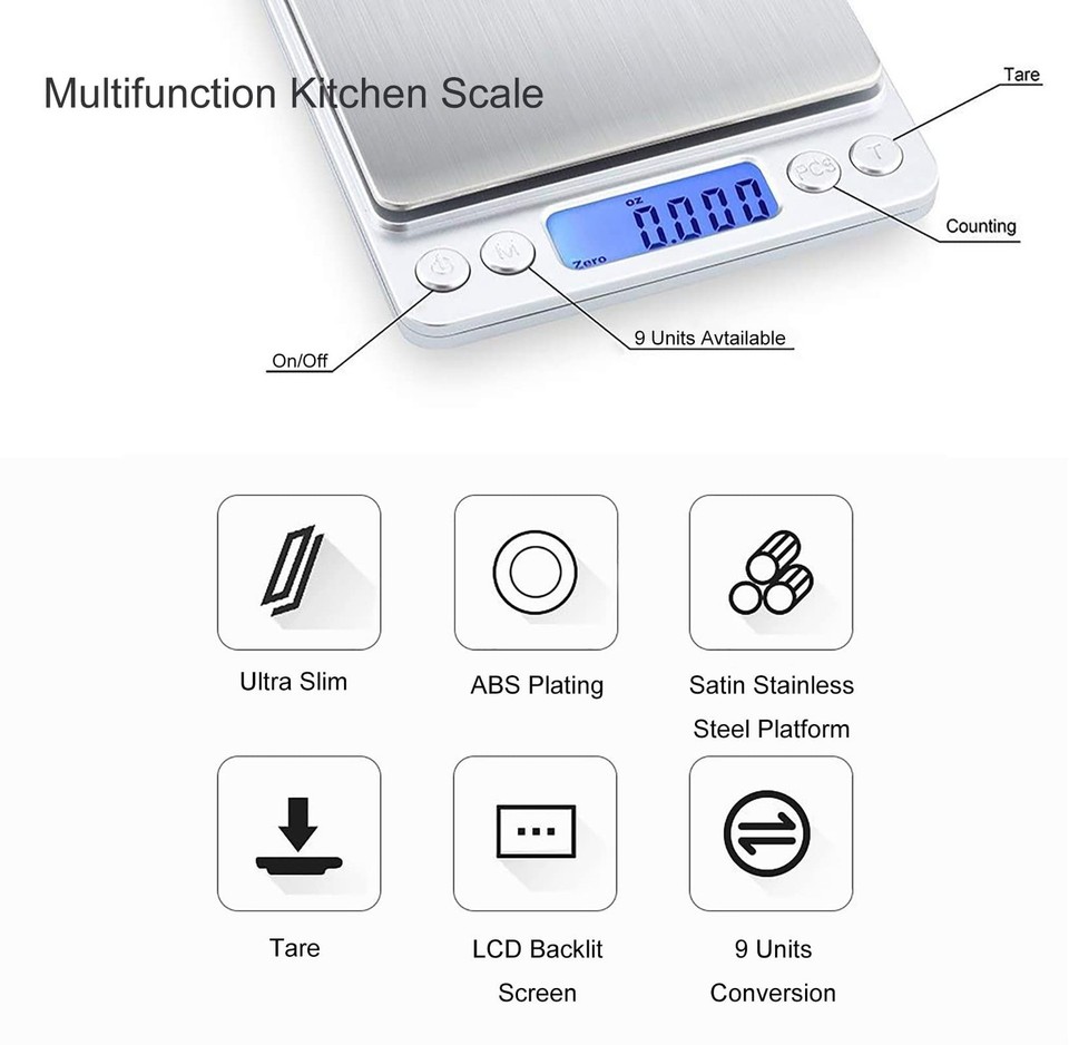 Food Scale Digital Weight Grams and Ounces, 0.001oz/0.01g 500g Kitchen ...