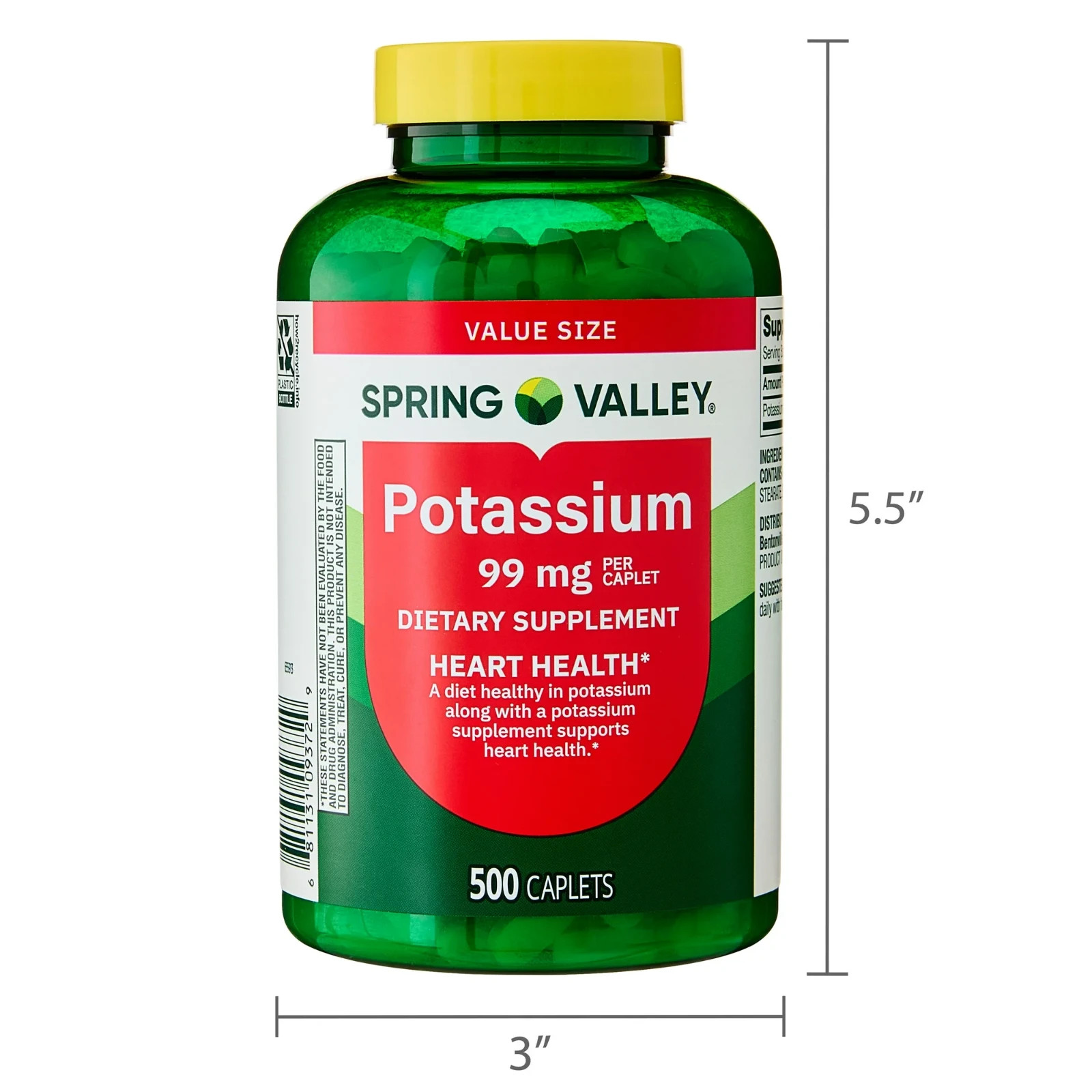 Spring Valley Potassium 99 mg 500 Caplets Value Size Dietary Supplement ...
