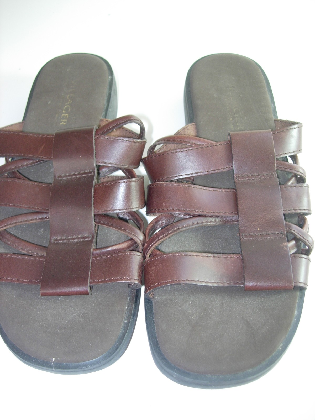 WOMENS DARK BROWN LEATHER VILLAGER SLIDES SANDALS COMFORT HEELS SHOES ...