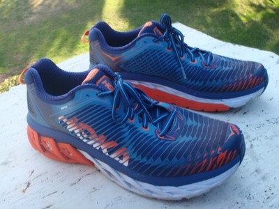 HOKA ONE ONE ARAHI BLUE ORANGE WHITE MEN 11.5 EU 46 COPPER FIT BALANCE ...