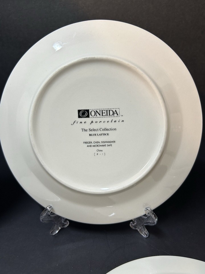 Oneida Blue Lattice 6.25” Saucers Select Collection Fine Porcelain Set ...