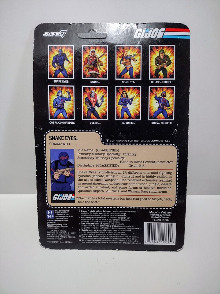 GI Joe Snake Eyes Super 7 Hasbro Reaction Commando Retro Action Figure ...