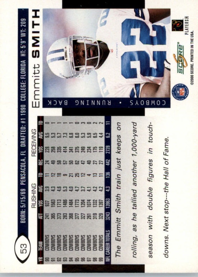 2000 Score Football #53 Emmitt Smith - Dallas Cowboys | eBay