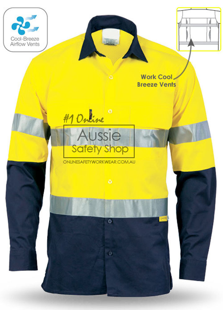 HI VIS WORK COOL BREEZE DAY/NIGHT ELECTRICIAN MESH VENTED COTTON SHIRT ...