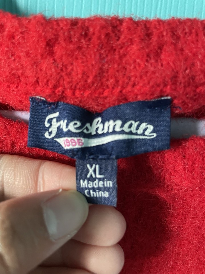 Freshman 1986 Brand Bright Red Fuzzy Knit Tiny Crop Sweater Top XL Soft ...
