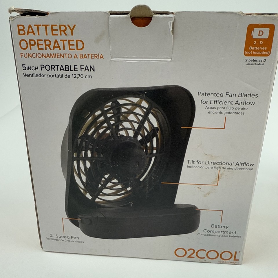 O2 Cool 5'' Inch Desktop Fan Black Battery Operated | eBay