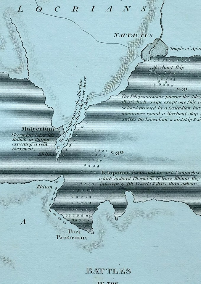 c1825 THUCYDIDES ANCIENT GREECE MAP BATTLES IN THE CRISSAEAN GULF PORT ...