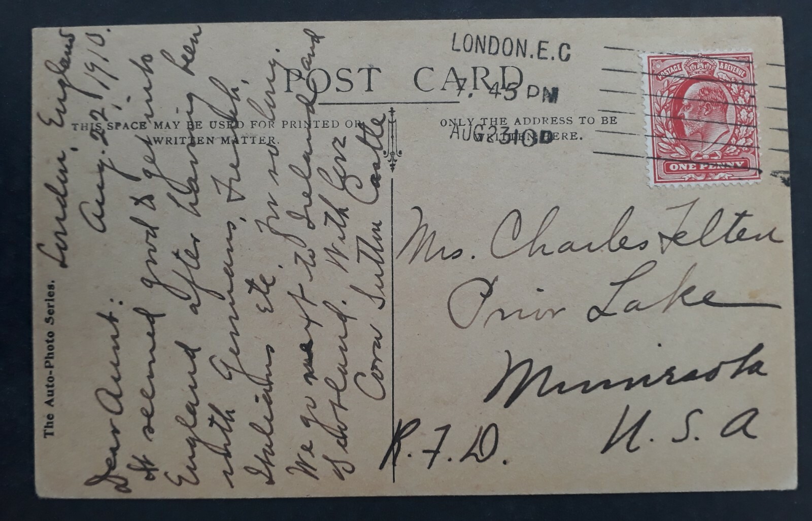 1910 Great Britain Postcard "Houses of Parliament" ties 1d stamp London ...