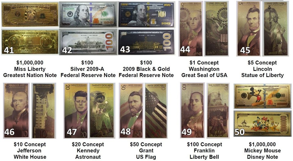 24K Gold-Plated Foil Note Currency Bill Paper Money Novelty Famous Cash ...