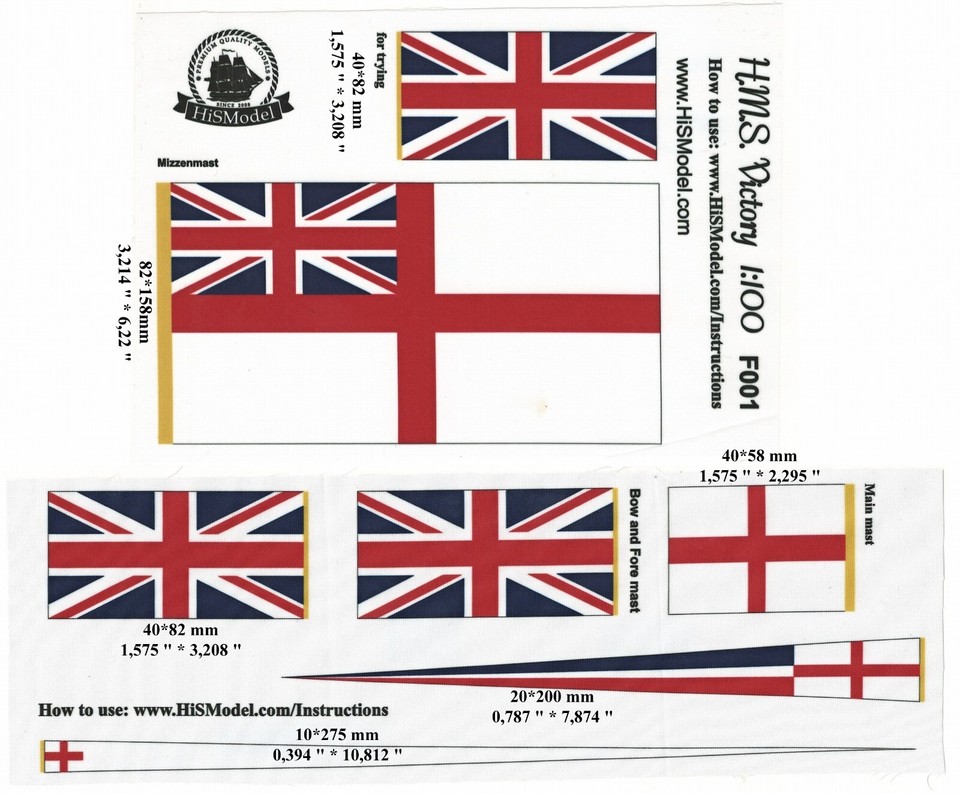 Heller HMS Victory 1:100 - set of flags and Draft scales for model ...