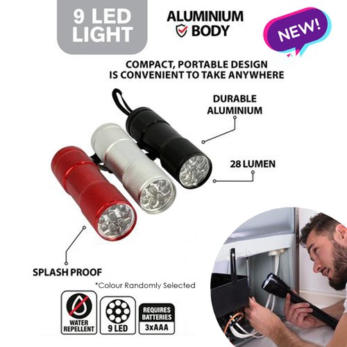 NEW 9 LED Torch Durable Flashlight Splash Proof 28 Lumen Torch Aluminum ...