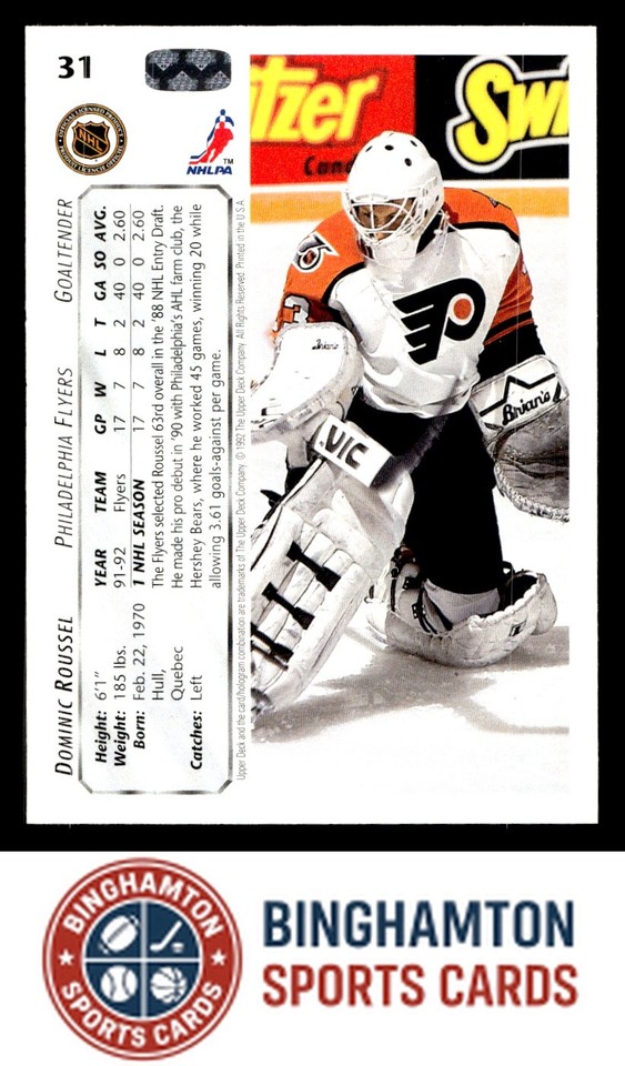 Dominic Roussel 1992-93 Upper Deck Hockey Card #31 Philadelphia Flyers ...